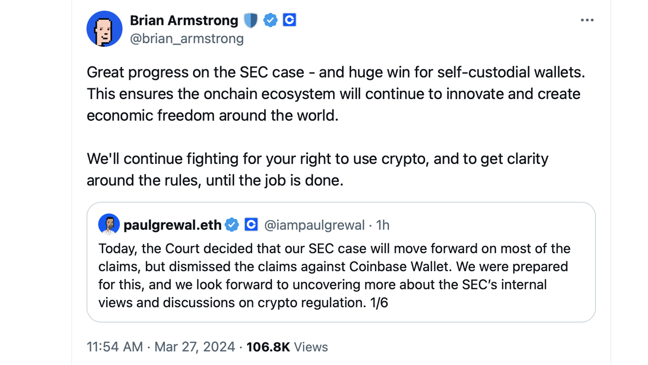 Le Juge Rejette La Demande De Non Lieu De Coinbase Le Pdg Salue Une