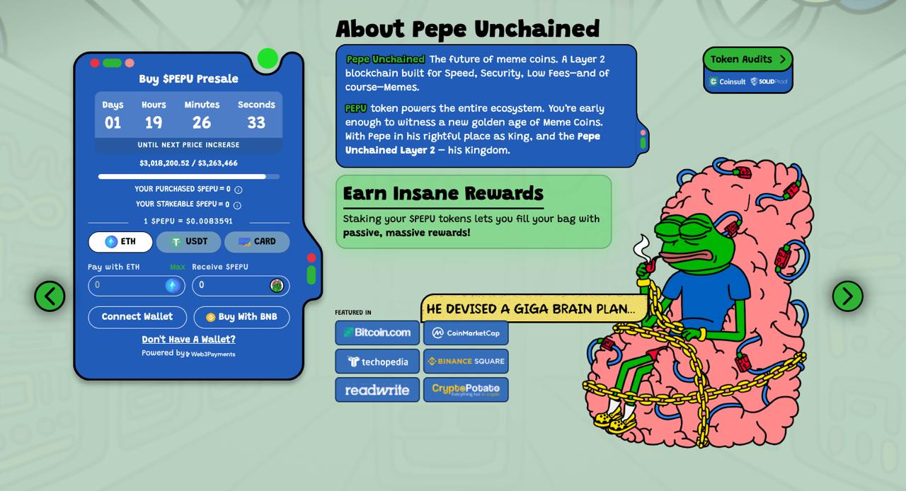 New Layer 2 Meme Coin Pepe Unchained Crosses $3M in ICO – Will PEPU ...