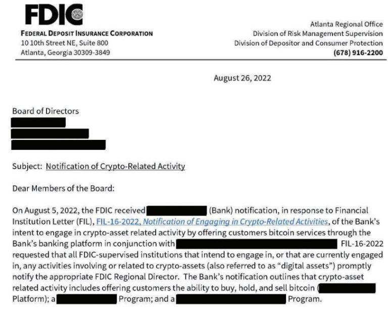 FDIC Releases Redacted Operation Choke Point 2.0 Letters – Regulation Bitcoin News