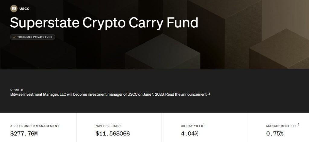 Bitwise Enters Tokenized Fund Market With $278M USCC Takeover