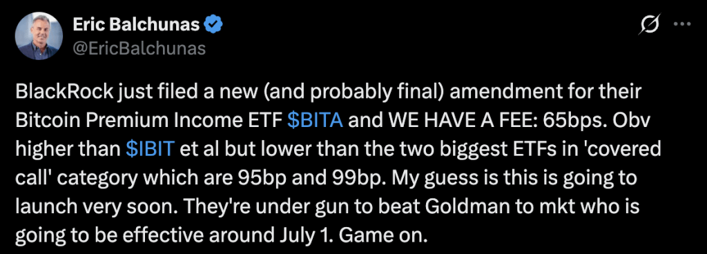 Blackrock Targets Bitcoin Yield With 0.65% Fee Covered-Call ETF