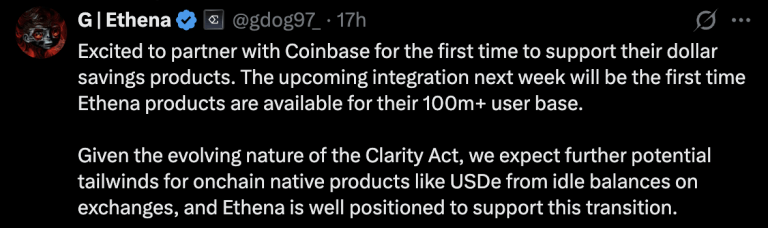 Coinbase Ventures Invests in ENA as Ethena Scales USDe Beyond $1B